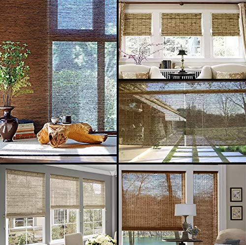 LANTIME Wood Window Blinds Shades, Lined Blackout Bamboo Roller Shades, Easy Installation for Home and Garden, Pattern 8