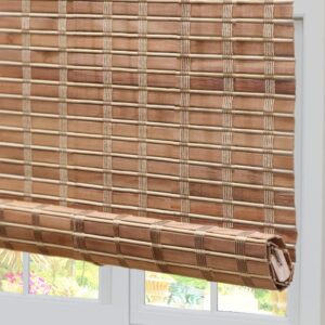 lantime wood window blinds shades, lined blackout bamboo roller shades, easy installation for home and garden, pattern 8