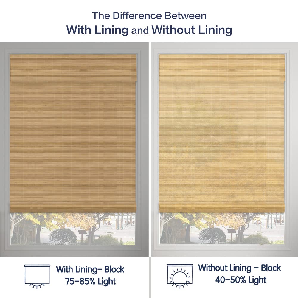 LANTIME Wood Window Blinds Shades, Lined Blackout Bamboo Roller Shades, Easy Installation for Home and Garden, Pattern 8