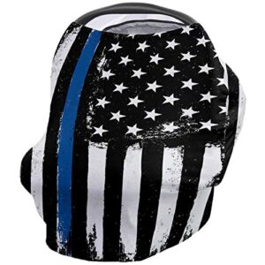 car seat canopy nursy cover thin blue line police, multi use breastfeeding scarf for infant carseat canopy stroller shopping cart highchair honor law enforcement usa vintage