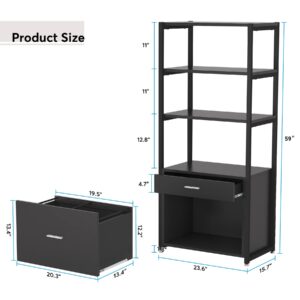 Tribesigns Bookcase Bookshelf, 4-Tier Modern File Cabinet with 2 Drawers, Lateral Filing Cabinet accommodate Legal/Letter / A4 Size for Home Office Organizer