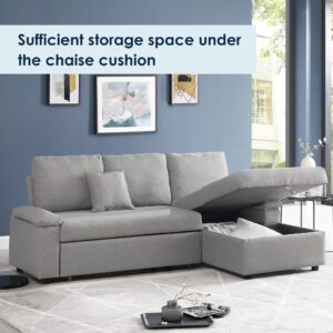 GOOD & GRACIOUS Sectional Sleeper Sofa Couch with Pull Out Bed, L Shaped Modern Sectional Sofa Bed with Chaise Lounge and Storage Function for Living Room, 34.65" x 32.68" x 86.61", Light Gray