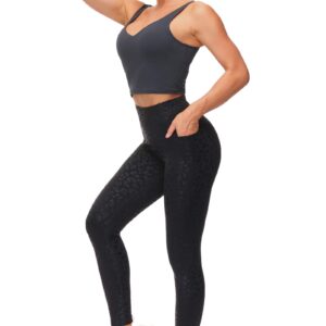 THE GYM PEOPLE Tummy Control Workout Leggings with Pockets High Waist Athletic Yoga Pants for Women Running, Fitness (Black Leopard, Large)