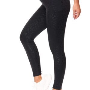 THE GYM PEOPLE Tummy Control Workout Leggings with Pockets High Waist Athletic Yoga Pants for Women Running, Fitness (Black Leopard, Large)