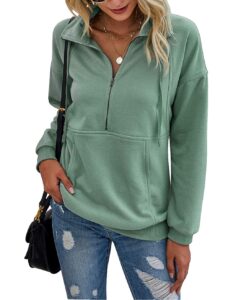 prettygarden women’s casual long sleeve lapel zipper sweatshirt drawstring loose pullover tops green