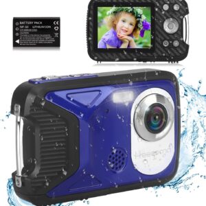 Waterproof Digital Camera 1080P 21MP Underwater Kids Camera with 2.8" LCD Screen 8X Digital Zoom Rechargeable Point and Shoot Camera Compact Portable Digital Camera for Kids Students,Teens Blue