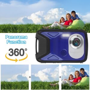 Waterproof Digital Camera 1080P 21MP Underwater Kids Camera with 2.8" LCD Screen 8X Digital Zoom Rechargeable Point and Shoot Camera Compact Portable Digital Camera for Kids Students,Teens Blue