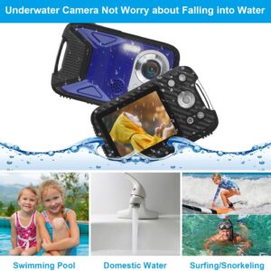 Waterproof Digital Camera 1080P 21MP Underwater Kids Camera with 2.8" LCD Screen 8X Digital Zoom Rechargeable Point and Shoot Camera Compact Portable Digital Camera for Kids Students,Teens Blue