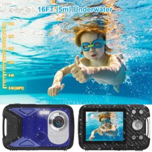 Waterproof Digital Camera 1080P 21MP Underwater Kids Camera with 2.8" LCD Screen 8X Digital Zoom Rechargeable Point and Shoot Camera Compact Portable Digital Camera for Kids Students,Teens Blue