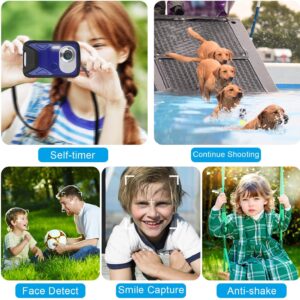 Waterproof Digital Camera 1080P 21MP Underwater Kids Camera with 2.8" LCD Screen 8X Digital Zoom Rechargeable Point and Shoot Camera Compact Portable Digital Camera for Kids Students,Teens Blue