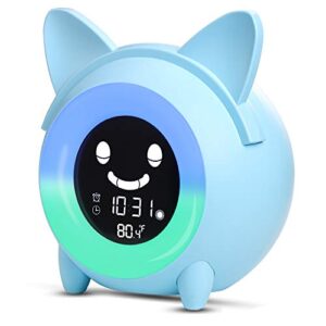 yisun kids alarm clock, children's sleep trainer, ok to wake clock for bedroom cute digital clock with temperature, 5 colors smart night light clock teaching boys girls when to wake up (blue)