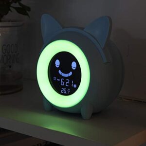 YISUN Kids Alarm Clock, Children's Sleep Trainer, OK to Wake Clock for Bedroom Cute Digital Clock with Temperature, 5 Colors Smart Night Light Clock Teaching Boys Girls When to Wake Up (Blue)