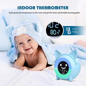 YISUN Kids Alarm Clock, Children's Sleep Trainer, OK to Wake Clock for Bedroom Cute Digital Clock with Temperature, 5 Colors Smart Night Light Clock Teaching Boys Girls When to Wake Up (Blue)