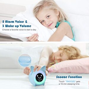 YISUN Kids Alarm Clock, Children's Sleep Trainer, OK to Wake Clock for Bedroom Cute Digital Clock with Temperature, 5 Colors Smart Night Light Clock Teaching Boys Girls When to Wake Up (Blue)