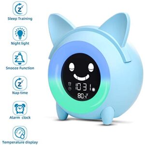 YISUN Kids Alarm Clock, Children's Sleep Trainer, OK to Wake Clock for Bedroom Cute Digital Clock with Temperature, 5 Colors Smart Night Light Clock Teaching Boys Girls When to Wake Up (Blue)