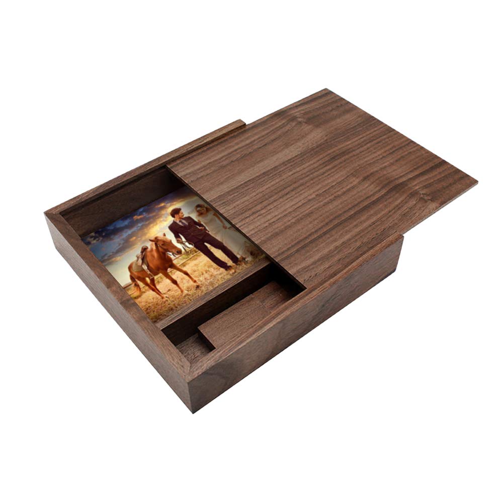 YOOGO Walnut USB Flash Drive Memory Stick Thumb Drive 2.0 with Large Walnut Photo Storage Box Hold 4X6 Photographs(up to 100 Novelty and Romantic Gift for Birthday Wedding or Other Festival (32GB)