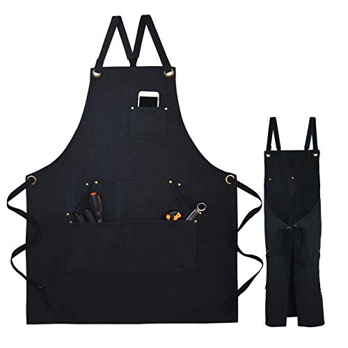 JES&MEDIS Adjustable Waterdrop Resistant Cotton Canvas Cross Back Apron (Black)