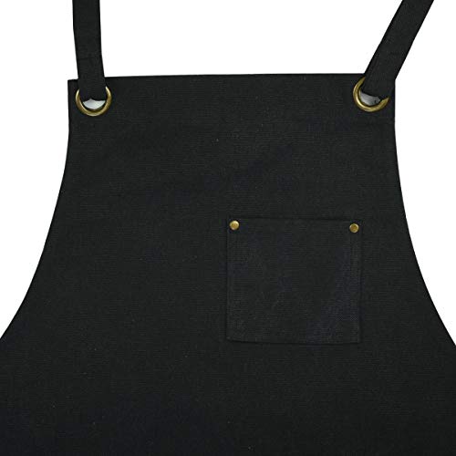 JES&MEDIS Adjustable Waterdrop Resistant Cotton Canvas Cross Back Apron (Black)