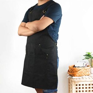 JES&MEDIS Adjustable Waterdrop Resistant Cotton Canvas Cross Back Apron (Black)