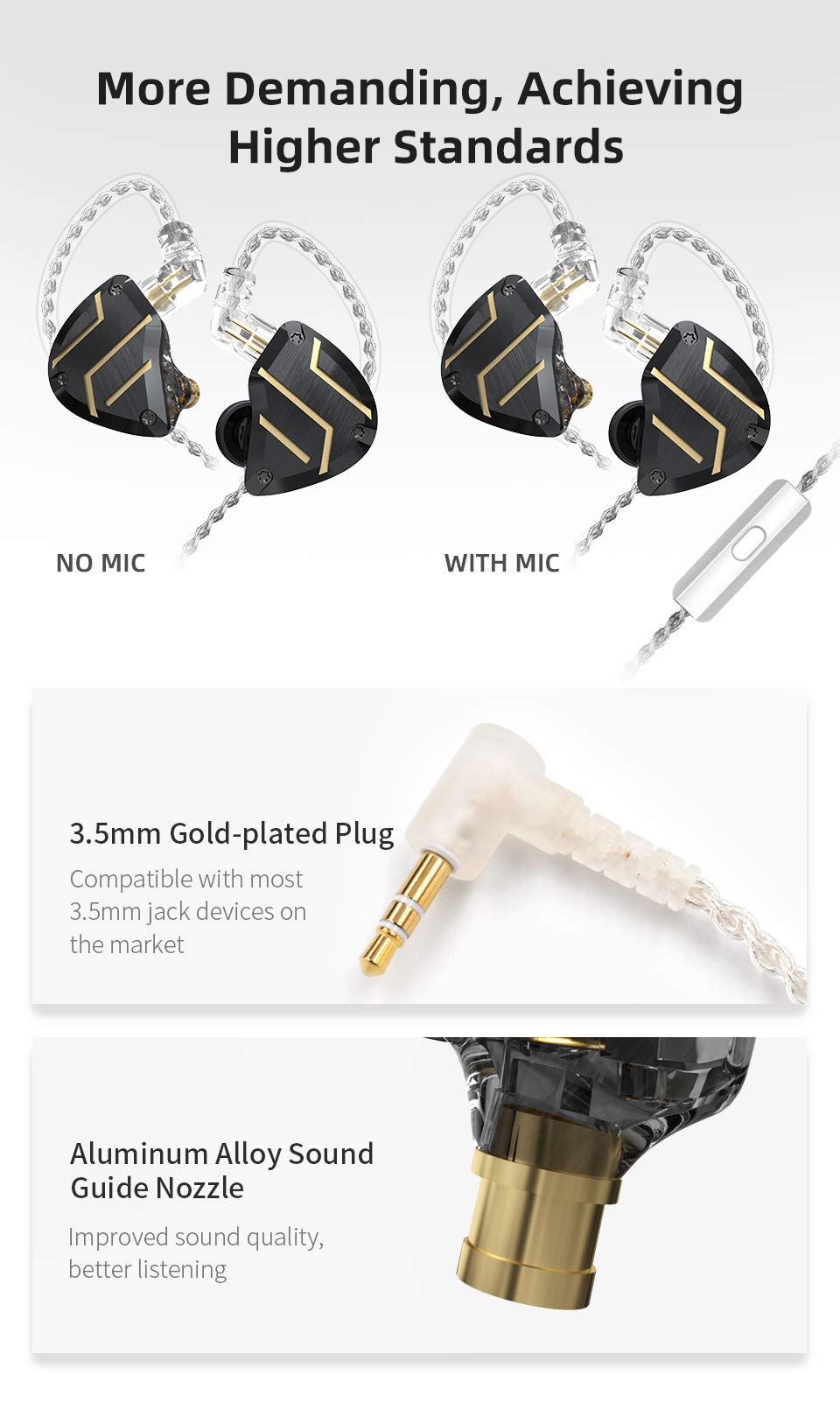 CCA C10 Pro in-Ear Monitor,HiFi 1DD 4BA Hybrid Five Drivers in-Ear Earphone,Aluminum Alloy Shell+Resin Cavity Wired Earbuds with 0.75mm CPin Gold Plated Detachable Cable (No Mic, C10pro Black)