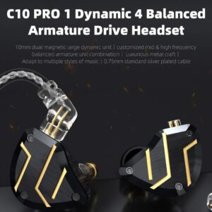 CCA C10 Pro in-Ear Monitor,HiFi 1DD 4BA Hybrid Five Drivers in-Ear Earphone,Aluminum Alloy Shell+Resin Cavity Wired Earbuds with 0.75mm CPin Gold Plated Detachable Cable (No Mic, C10pro Black)