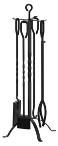 fire beauty 5 pieces fireplace tools sets fireplace accessories tools holder with handles tools for indoor fireplace decor outdoor fire pit modern tool(black)