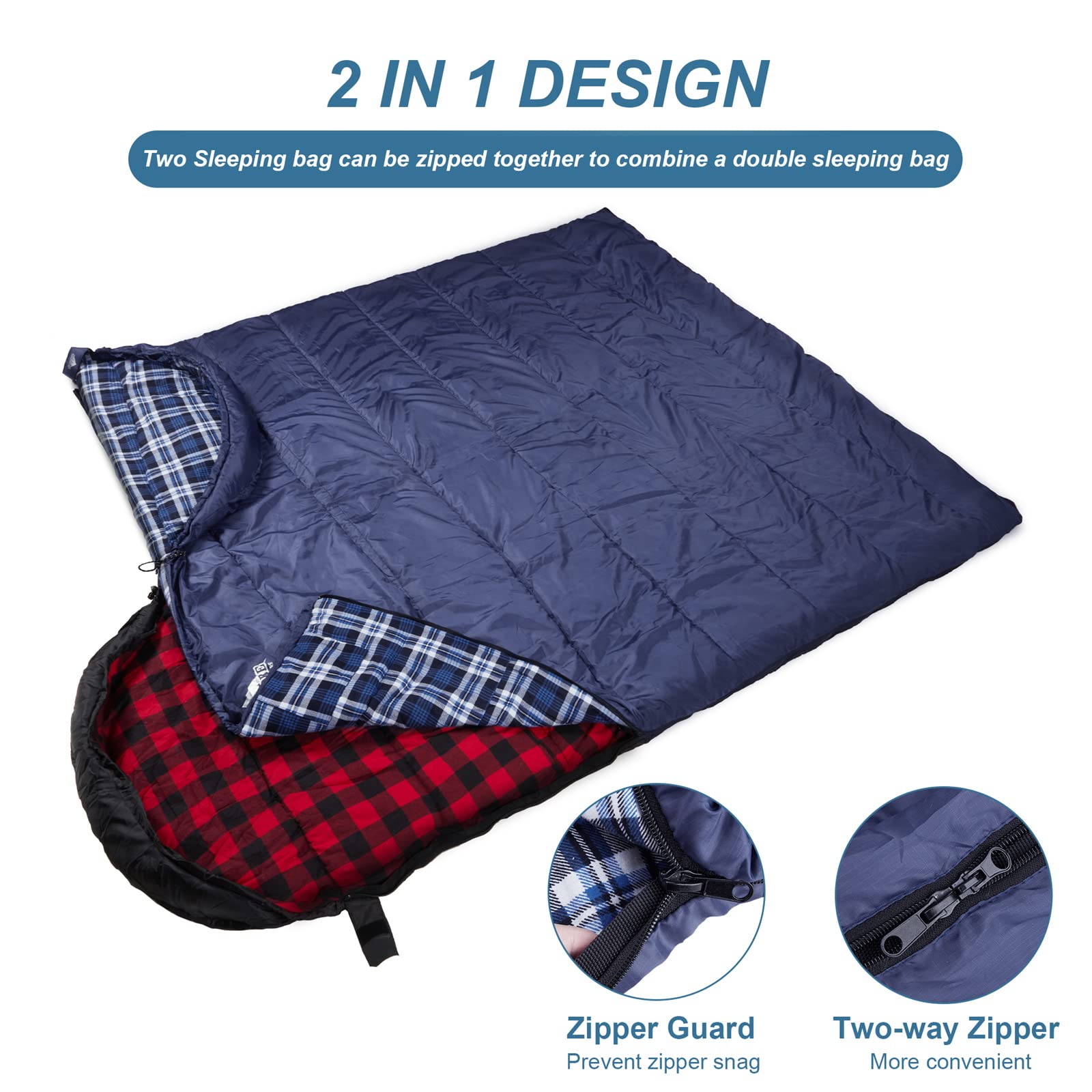 AGEMORE Cotton Flannel Sleeping Bag for Adults, Lightweight and Water Resistant Sleeping Bag for Warm Weather with 100% Cotton Lining, Great for Camping Backpacking, Hiking, Travel, Indoor and Outdoor