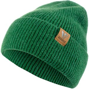 Vgogfly Women Knit Beanie Hats Slouchy Winter Knitted Hat Warm Men Soft Cap Ski Cuffed Unisex Green