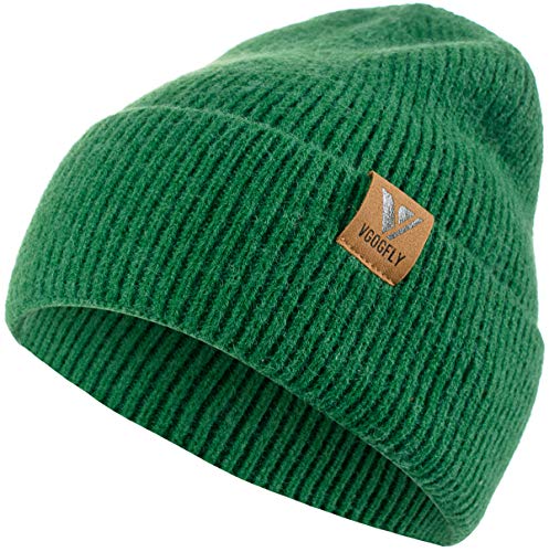 Vgogfly Women Knit Beanie Hats Slouchy Winter Knitted Hat Warm Men Soft Cap Ski Cuffed Unisex Green