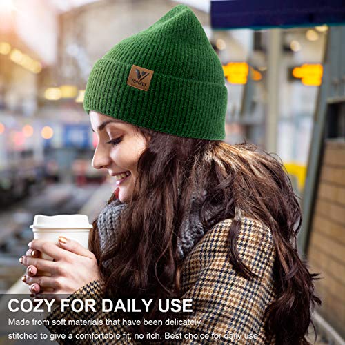 Vgogfly Women Knit Beanie Hats Slouchy Winter Knitted Hat Warm Men Soft Cap Ski Cuffed Unisex Green