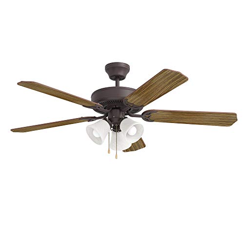 Inlight 52 Inch Indoor Ceiling Fan with 3 Lights and Pull Chain Control, Home Decor Ceiling Fan, Oil Rubber Bronze Reversible Motor, 5 Blades Low Profile Ceiling fan for Bedroom, 120V, IN-0702-2-BZ