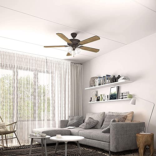 Inlight 52 Inch Indoor Ceiling Fan with 3 Lights and Pull Chain Control, Home Decor Ceiling Fan, Oil Rubber Bronze Reversible Motor, 5 Blades Low Profile Ceiling fan for Bedroom, 120V, IN-0702-2-BZ