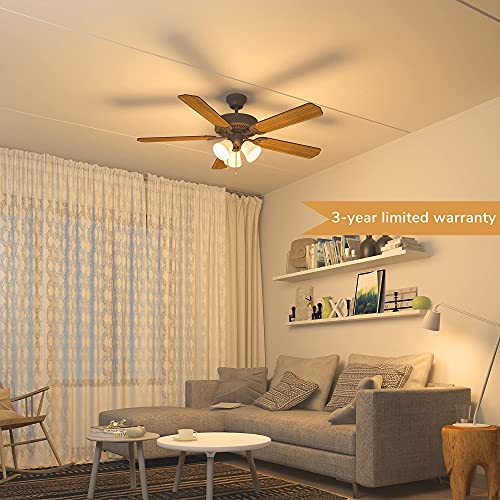 Inlight 52 Inch Indoor Ceiling Fan with 3 Lights and Pull Chain Control, Home Decor Ceiling Fan, Oil Rubber Bronze Reversible Motor, 5 Blades Low Profile Ceiling fan for Bedroom, 120V, IN-0702-2-BZ