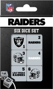 masterpieces game day - nfl las vegas raiders - 6 piece team logo dice set - d6 standard size