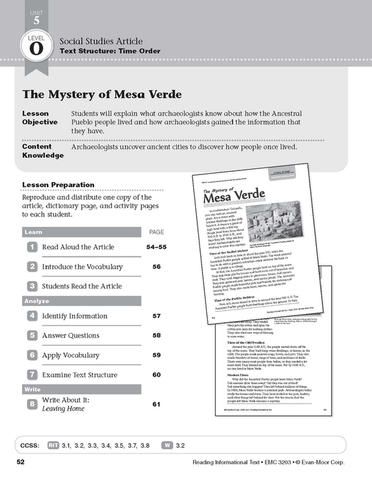 Level O The Mystery of Mesa Verde (Reading Informational Text)