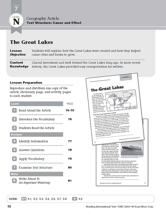 Level N: The Great Lakes (Reading Informational Text)