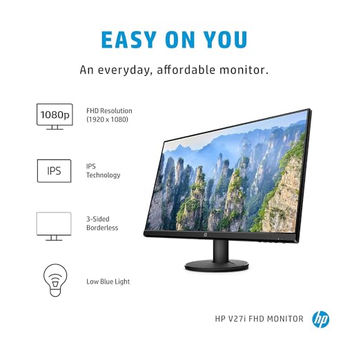 HP V27i FHD Monitor | 27-inch Diagonal Full HD Computer Monitor with IPS Panel and 3-Sided Micro Edge Design | Low Blue Light Screen with HDMI and VGA Ports | (9SV92AA#ABA) Black