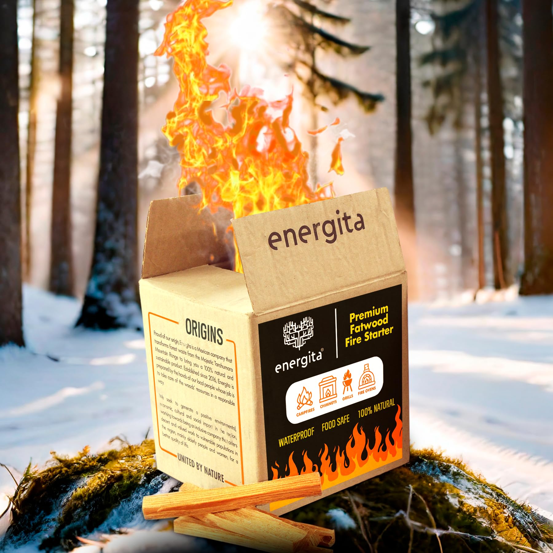 ENERGITA Premium Fatwood Fire Starter Sticks |100% All Natural 125 Sticks | FireStarters for firepits | Weather Proof FatWood Kindling Fire Starters | Safe and Easy to use, 10lb Box