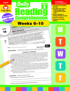 daily reading comprehension, grade 8, weeks 6-10