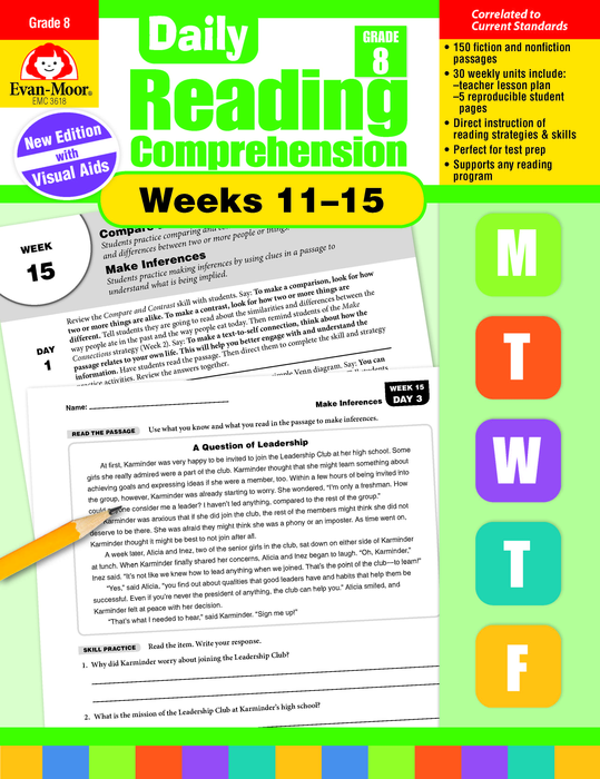 Daily Reading Comprehension, Grade 8, Weeks 11-15