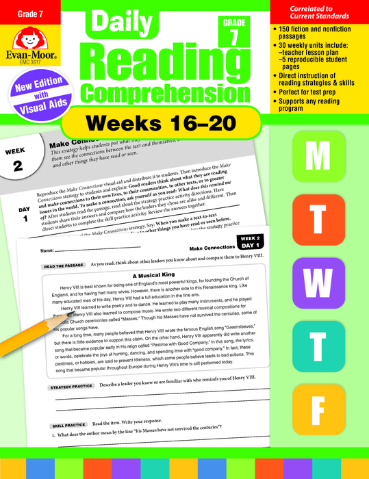 Daily Reading Comprehension, Grade 7, Weeks 16-20