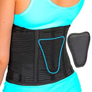 aveston back brace for lower back pain relief 6 ribs belt with lumbar pad support for men/women light thin orthopedic rigid adjustable brace herniated disc - circumference 32 – 39" around belly