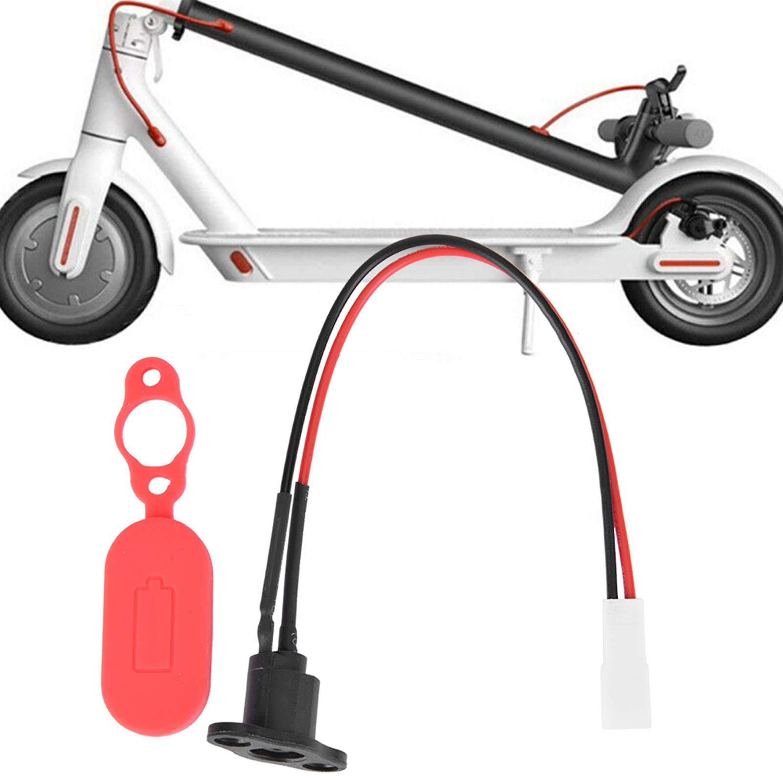 Connector Socket, Flexible Scooter Charging Port with Waterproof Cover for M365 Electric Scooter Accessory