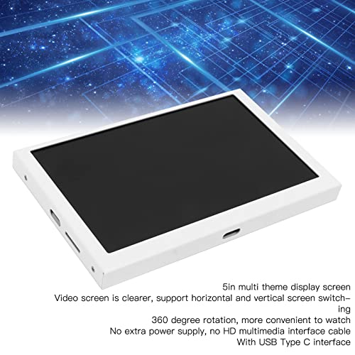 Computer CPU GPU RAM HDD Monitor, IPS Type C Secondary Screen 360 Degree Rotation Changeable Theme for PC White