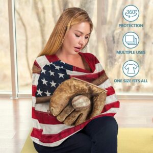 Carseat Canopy Babies Breastfeeding Cover - Vintage Baseball American Flag Nursing Cover Blanket Breathable Baby Boy Stroller Cover Baby Shower Gifts for Girl&Boy