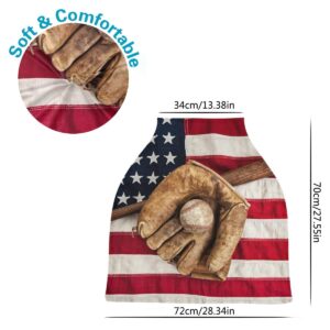 Carseat Canopy Babies Breastfeeding Cover - Vintage Baseball American Flag Nursing Cover Blanket Breathable Baby Boy Stroller Cover Baby Shower Gifts for Girl&Boy