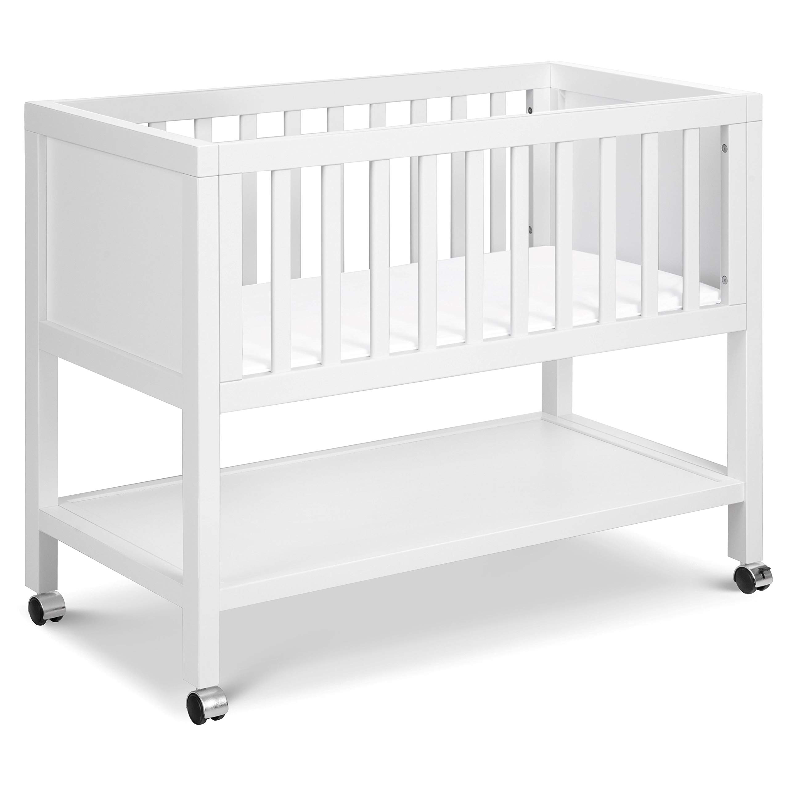 DaVinci Archie Portable Bassinet in White, Removeable Wheels, Greenguard Gold Certified