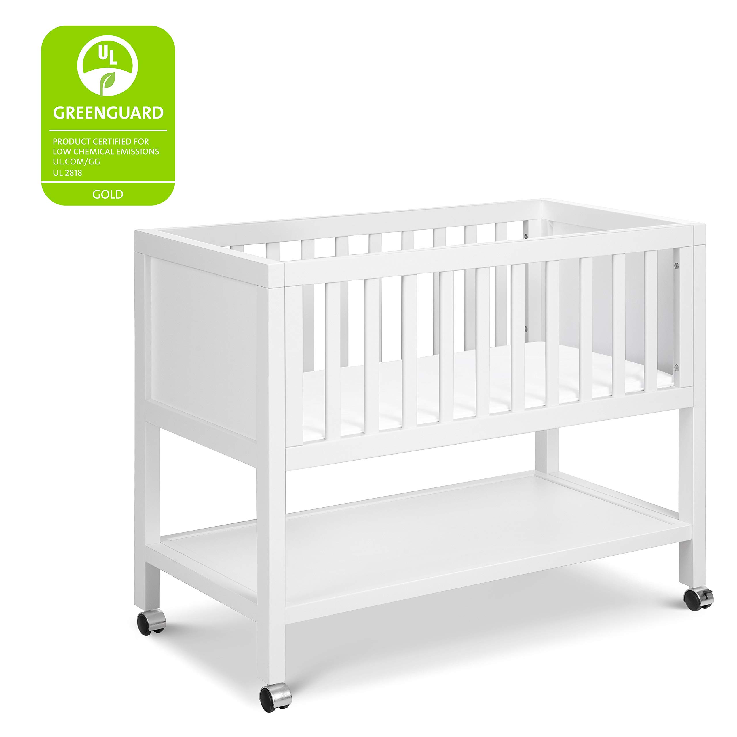 DaVinci Archie Portable Bassinet in White, Removeable Wheels, Greenguard Gold Certified