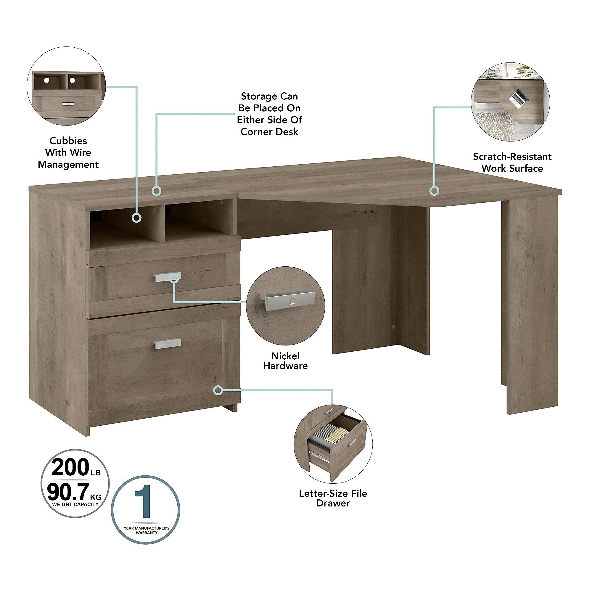 Bush Furniture Wheaton Home Office Desk, 60W, Driftwood Gray