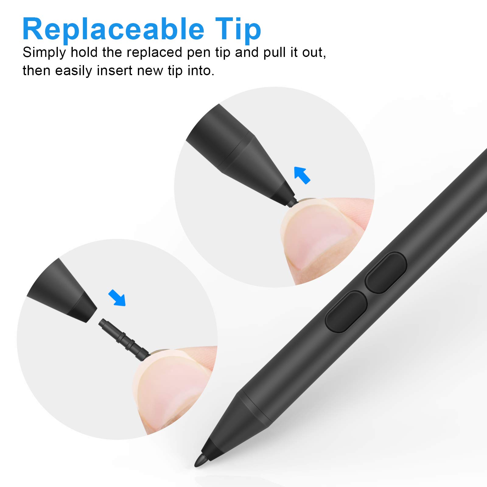 Stylus Pen for Microsoft Surface Pro 9/8/7, Compatible with Surface Pro X/9/8/7/6/5/4/3, Surface Go 3/2, Surface Laptop 5/4/3/2, Surface Book 3/2, Palm Rejection 1024 Pressure (Black)